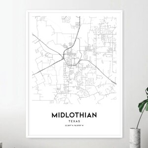Midlothian Map Print, Midlothian Map Poster Wall Art, Tx City Map ...