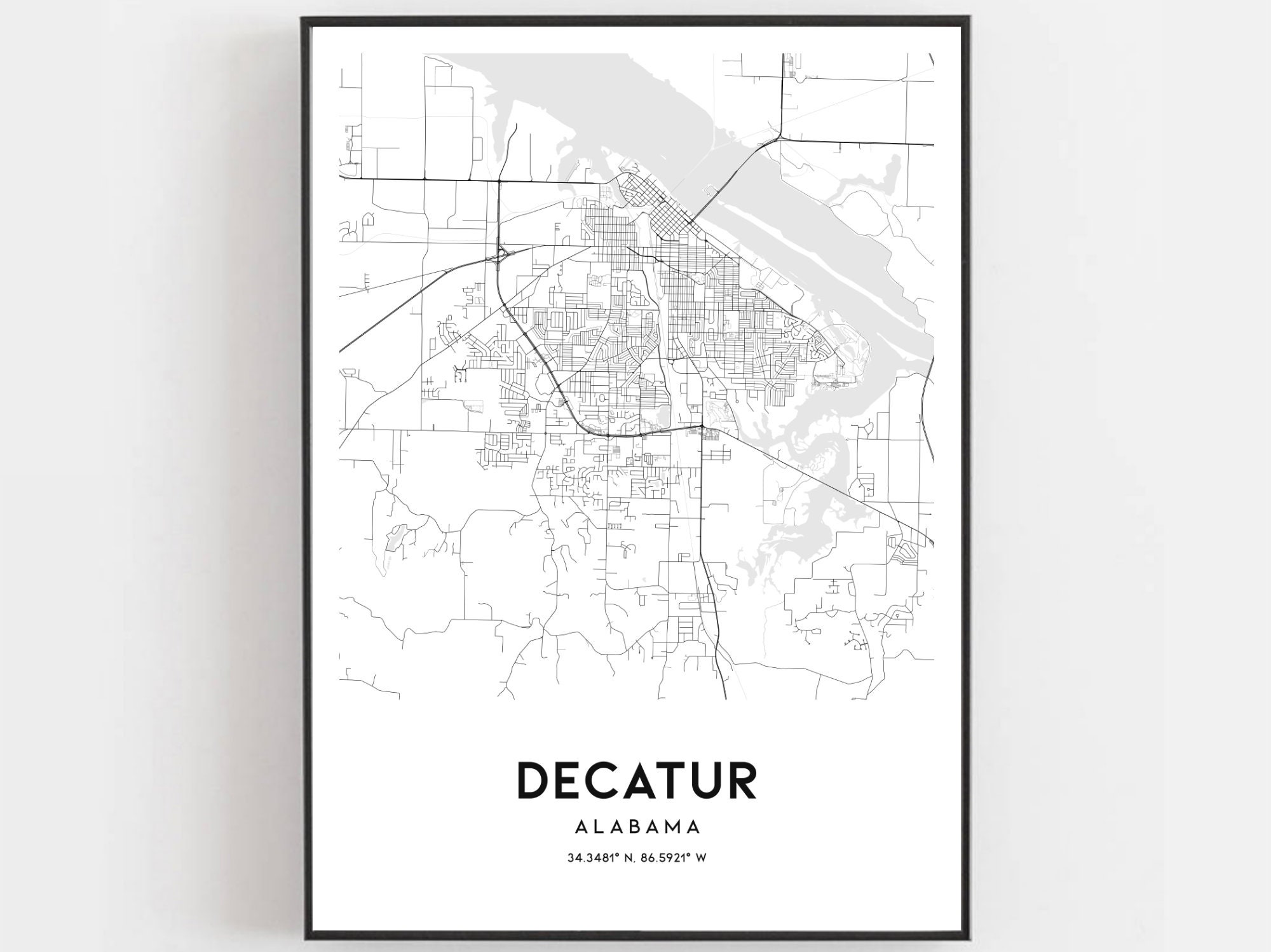 Decatur Map Print Decatur Map Poster Wall Art Al City Map | Etsy