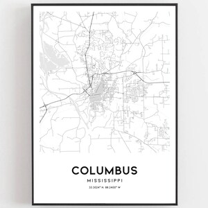 Columbus Map Print Columbus Map Poster Wall Art Ms City | Etsy