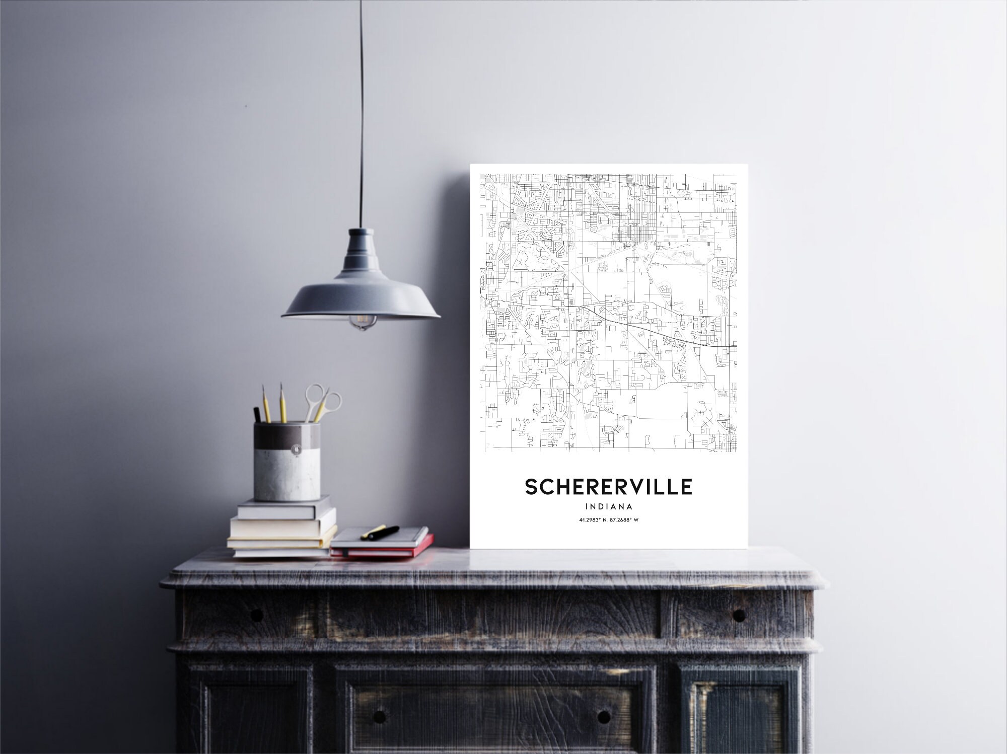 Schererville Map Print, Schererville Map Poster Wall Art, in City Map ...