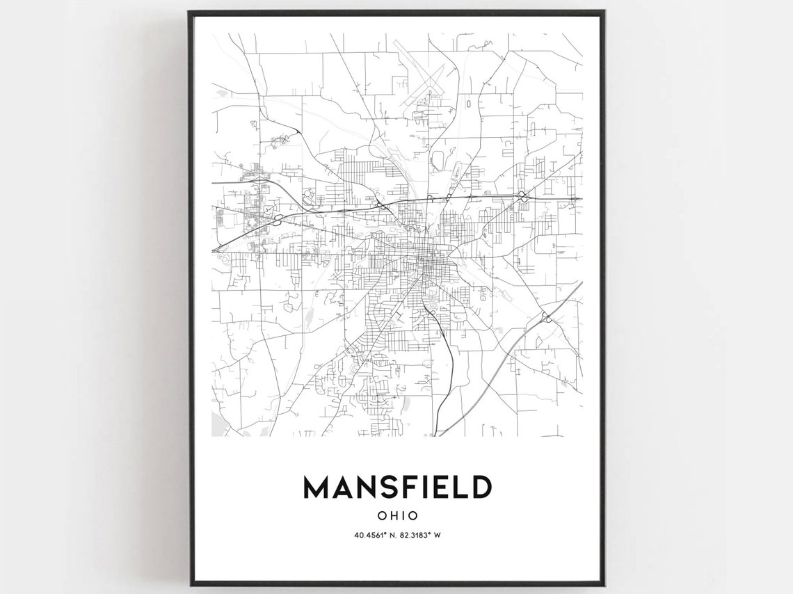 Mansfield Map Print Mansfield Map Poster Wall Art Oh City | Etsy