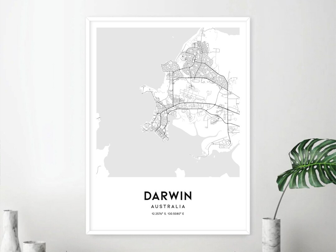 Darwin Map Print, Darwin Map Poster Wall Art, Darwin City Map, Darwin ...