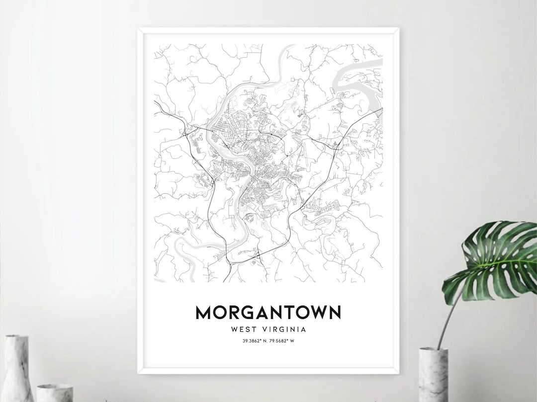 Morgantown Map Print, Morgantown Map Poster Wall Art, Va City Map, West ...