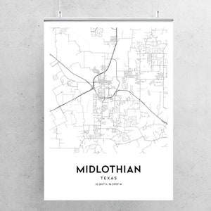 Midlothian Map Print Midlothian Map Poster Wall Art Tx City | Etsy
