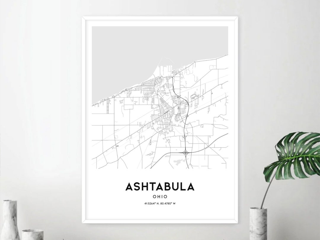 Ashtabula Map Print, Ashtabula Map Poster Wall Art, Oh City Map, Ohio ...