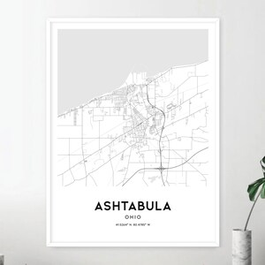 Ashtabula Map Print, Ashtabula Map Poster Wall Art, Oh City Map, Ohio ...