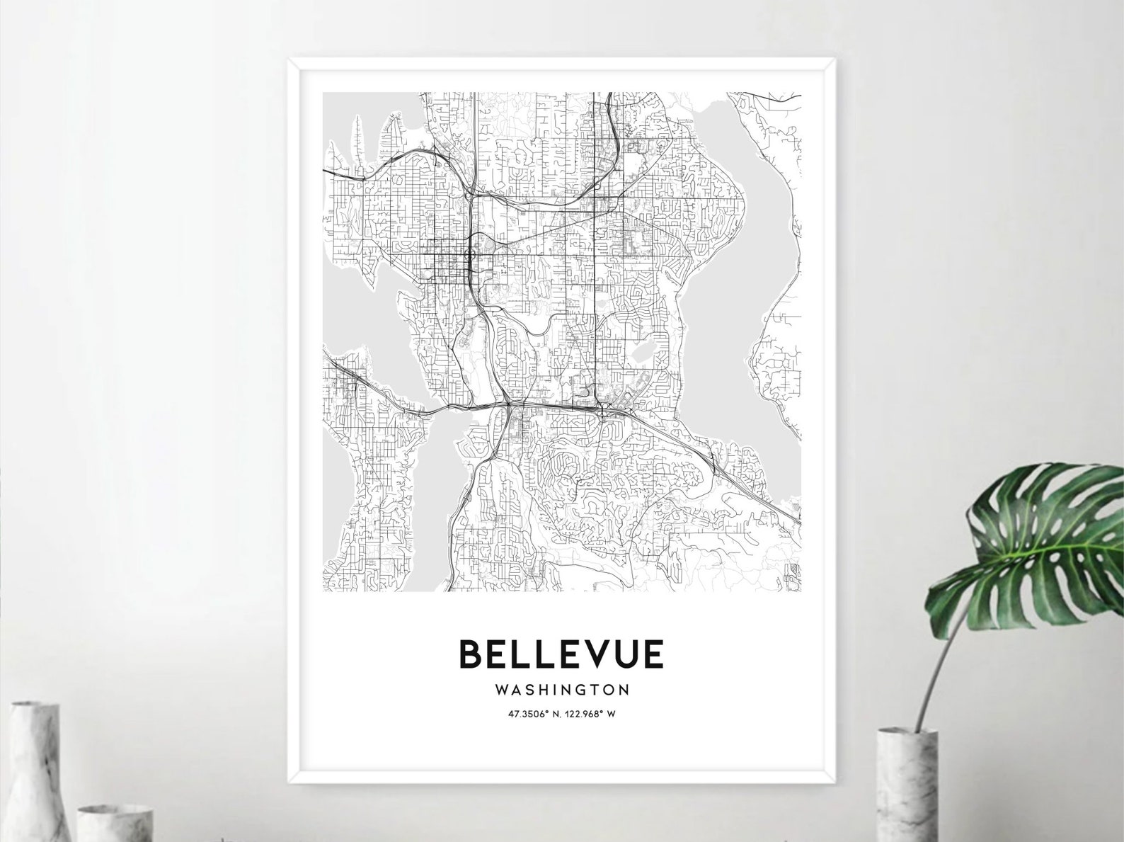 Bellevue Map Print Bellevue Map Poster Wall Art Wa City Map - Etsy