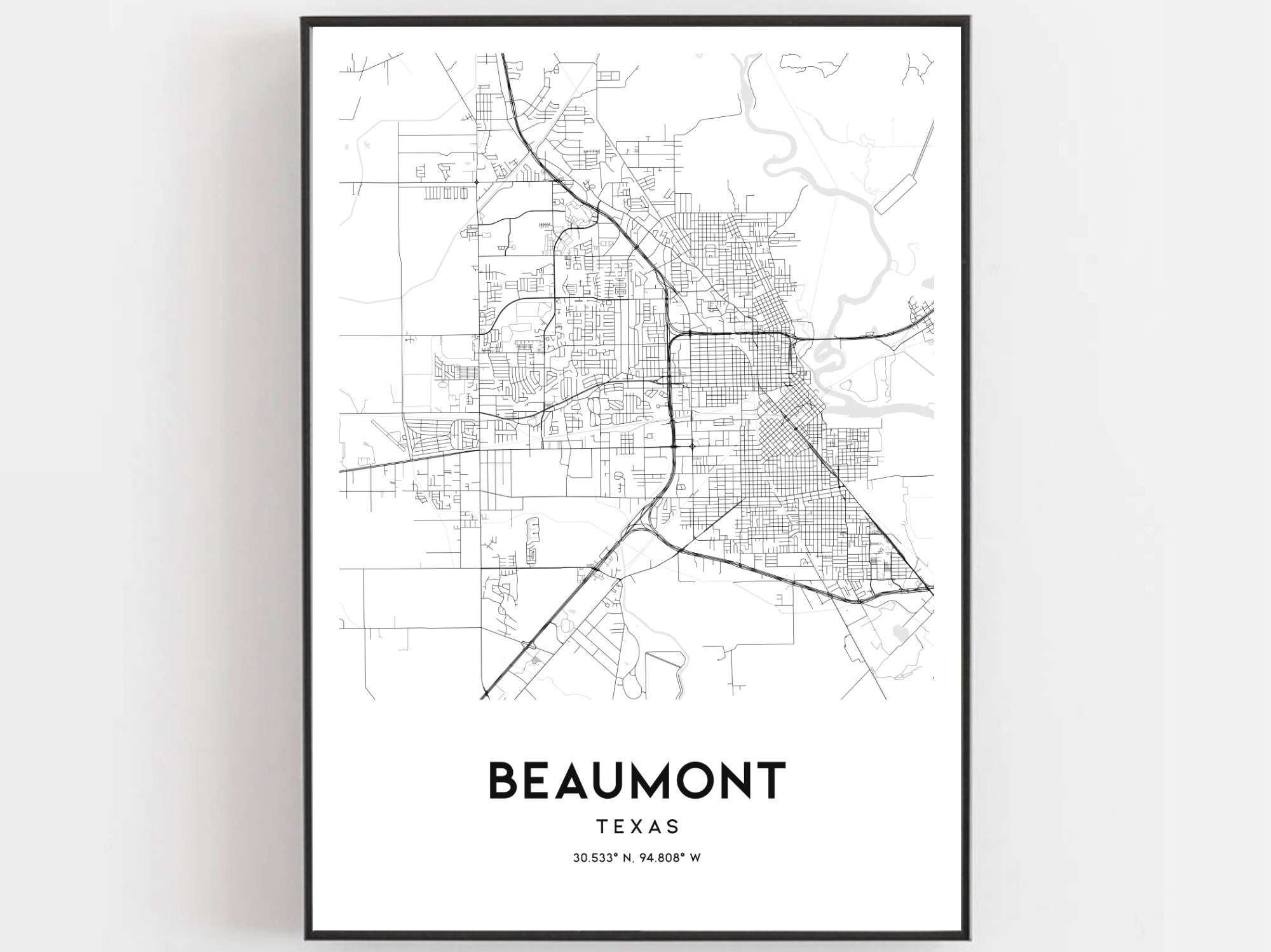 Beaumont Map Print Beaumont Map Poster Wall Art Tx City Map | Etsy