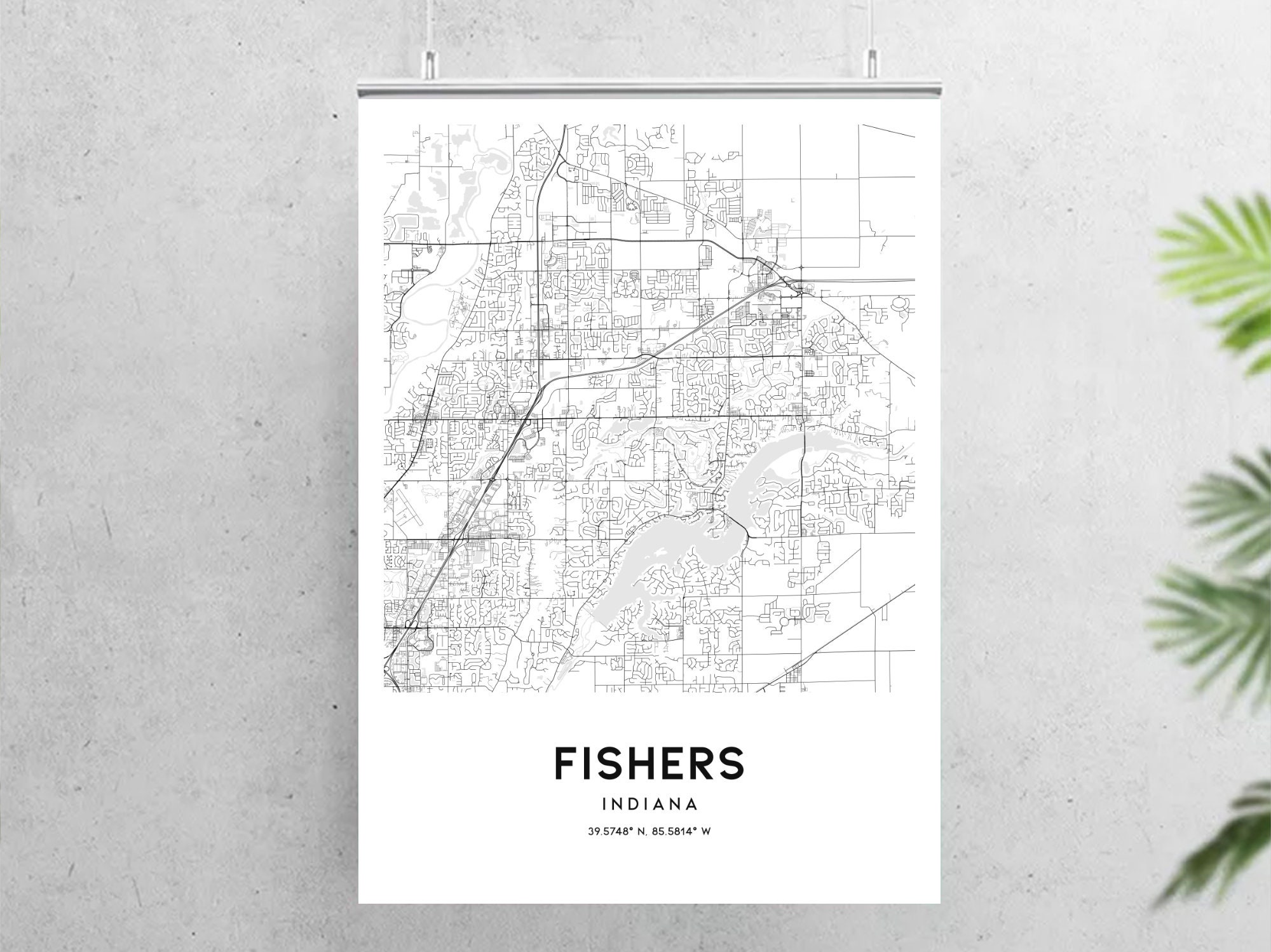 Fishers Map Print Fishers Map Poster Wall Art In City Map | Etsy