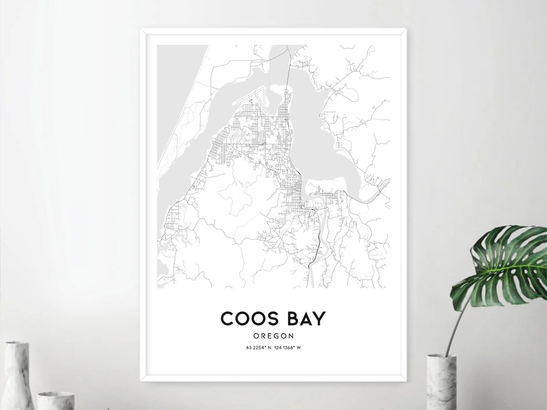 Coos Bay Map Print, Coos Bay Map Poster Wall Art, or City Map, Oregon ...
