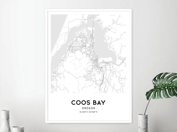 Coos Bay Map Print Coos Bay Map Poster Wall Art Or City | Etsy