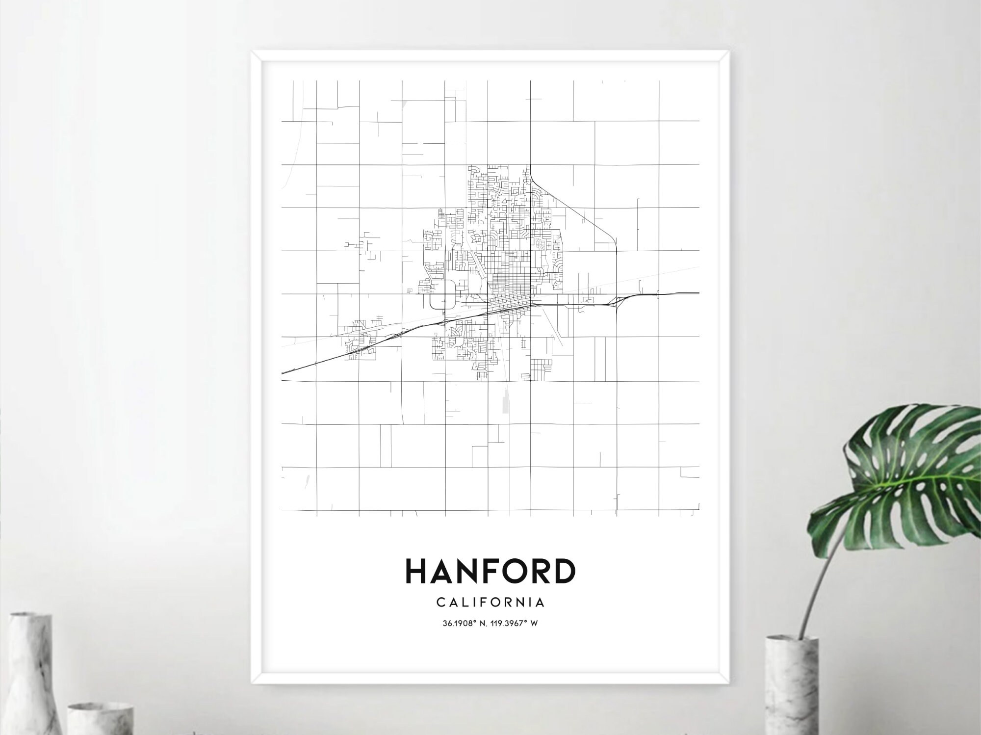 Hanford Map Print, Hanford Map Poster Wall Art, Ca City Map, California ...
