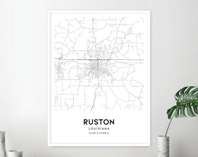 Ruston Map Print, Ruston Map Poster Wall Art, La City Map, Louisiana ...