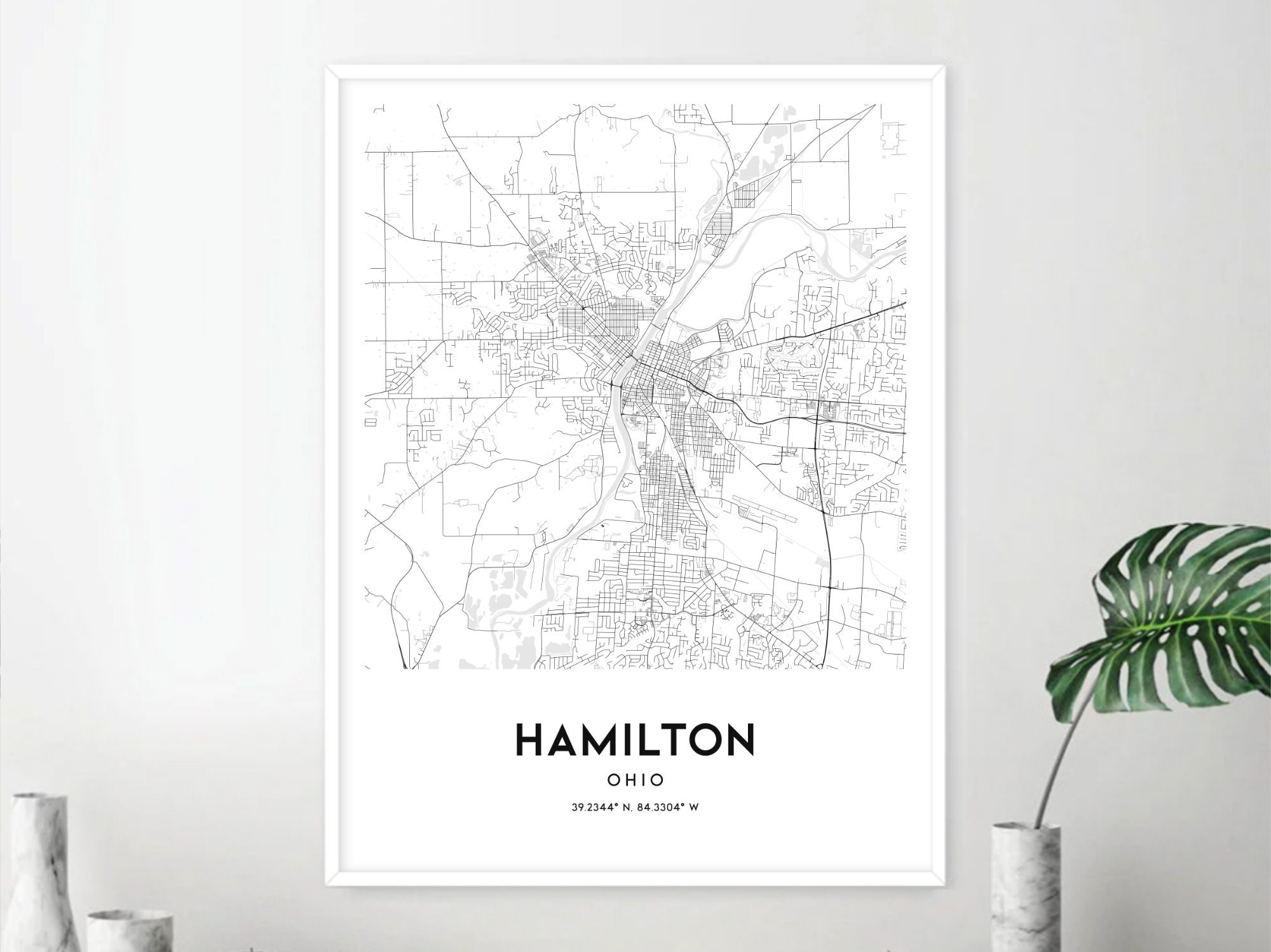 Hamilton Map Print, Hamilton Map Poster Wall Art, Oh City Map, Ohio ...