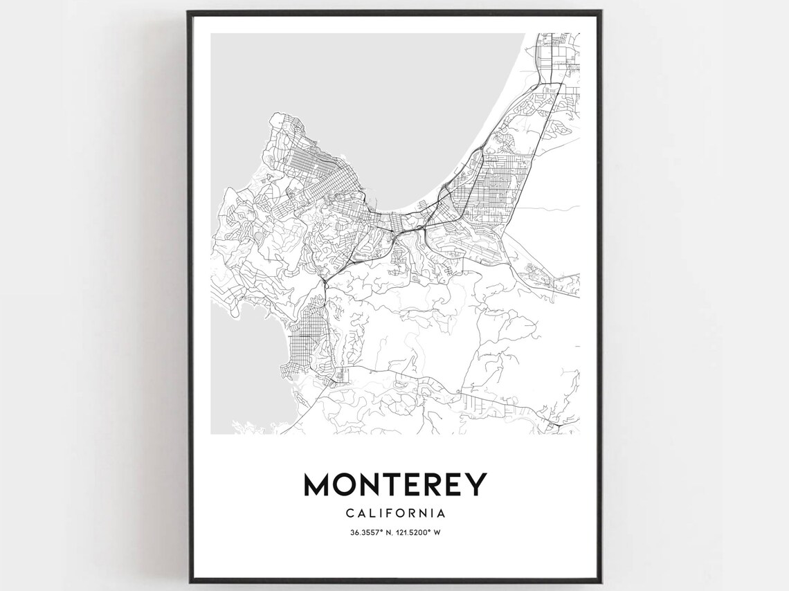 Monterey Map Print Monterey Map Poster Wall Art Ca City Map | Etsy