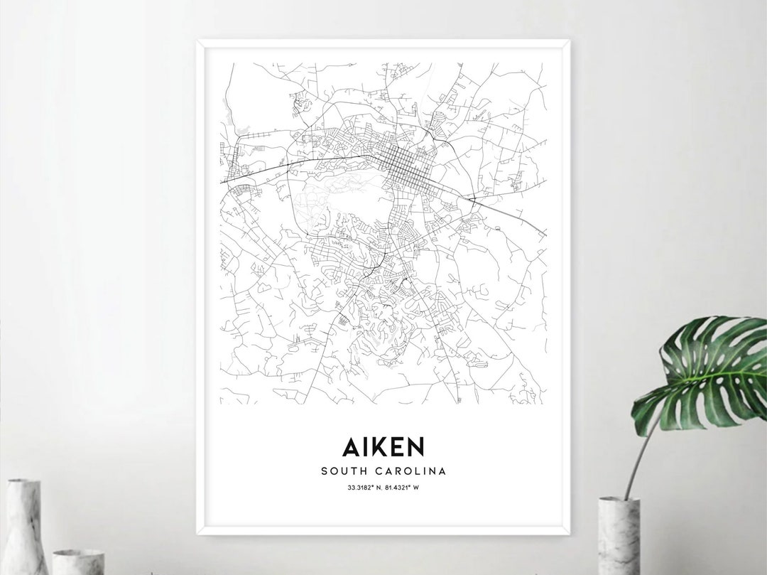 Aiken Map Print, Aiken Map Poster Wall Art, Sc City Map, South Carolina ...