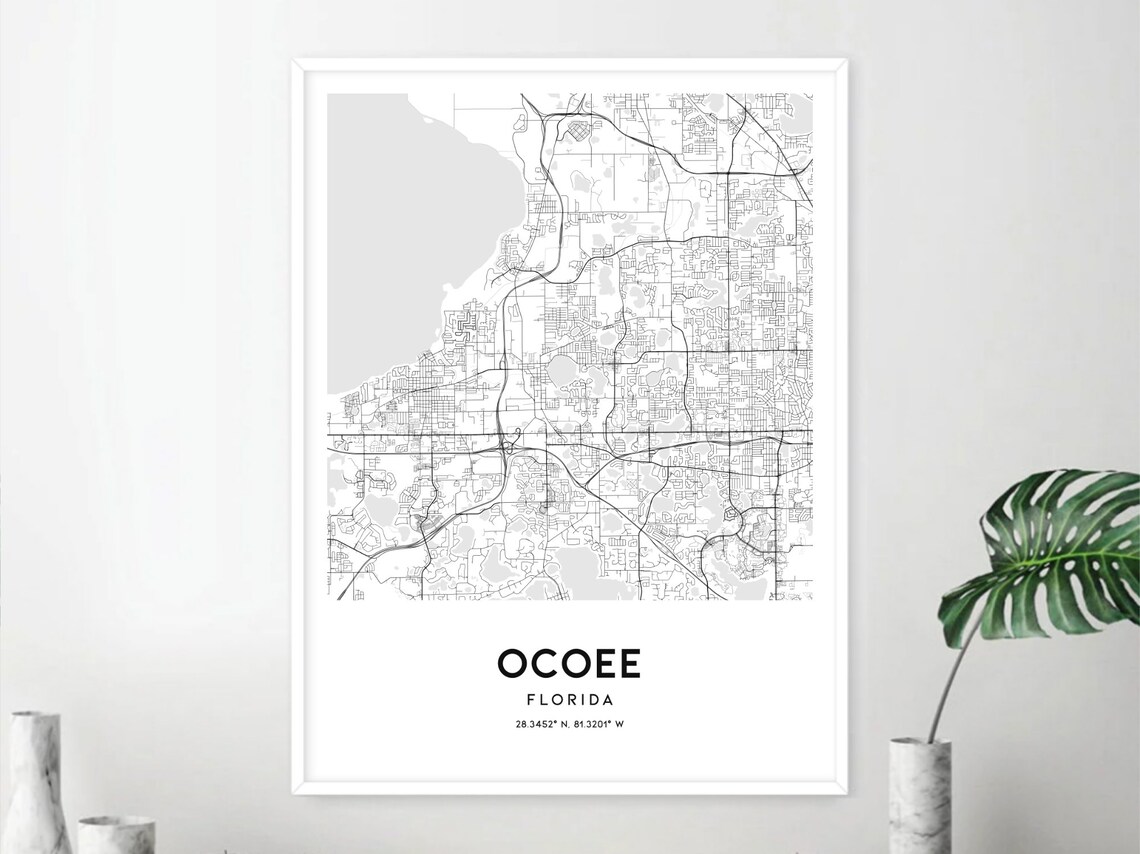 Ocoee Map Print, Ocoee Map Poster Wall Art, Fl City Map, Florida Print ...