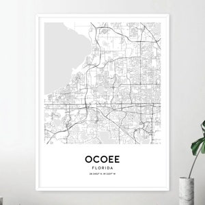 Ocoee Map Print, Ocoee Map Poster Wall Art, Fl City Map, Florida Print ...
