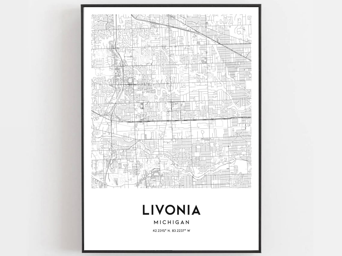 Livonia Map Print Livonia Map Poster Wall Art Mi City Map | Etsy