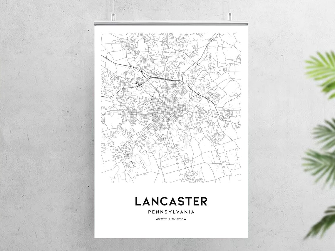 Lancaster Map Print Lancaster Map Poster Wall Art Pa City | Etsy