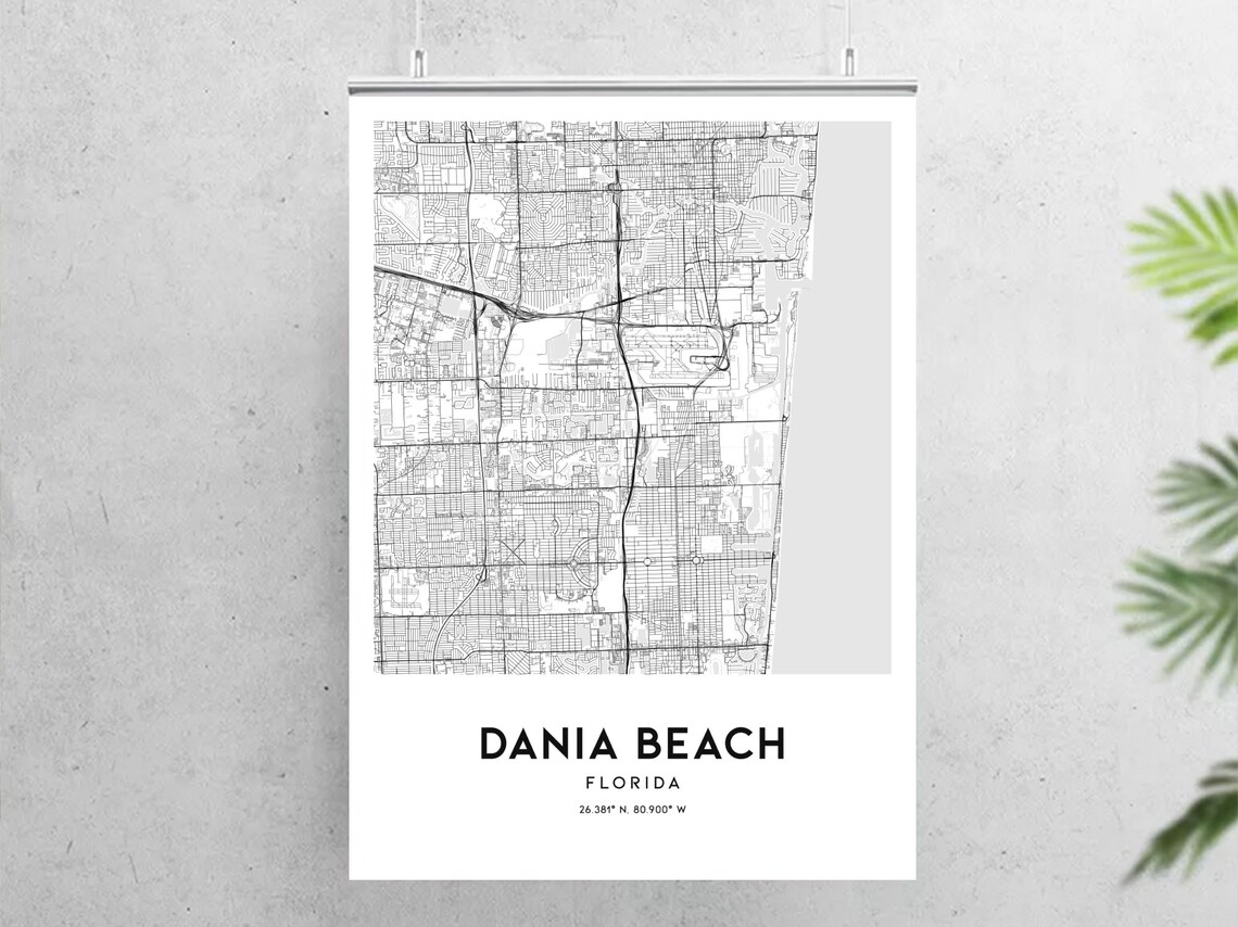 Dania Beach Map Print Dania Beach Map Poster Wall Art Fl | Etsy