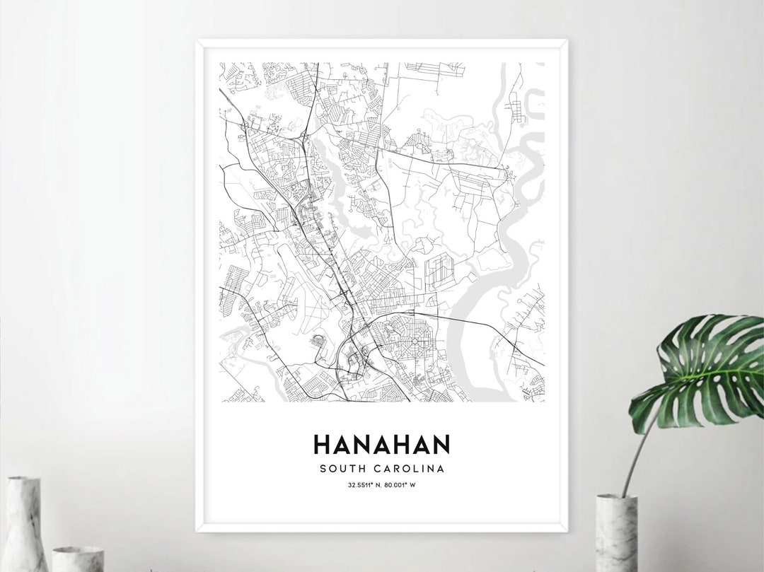 Hanahan Map Print Hanahan Map Poster Wall Art Sc City Map - Etsy UK