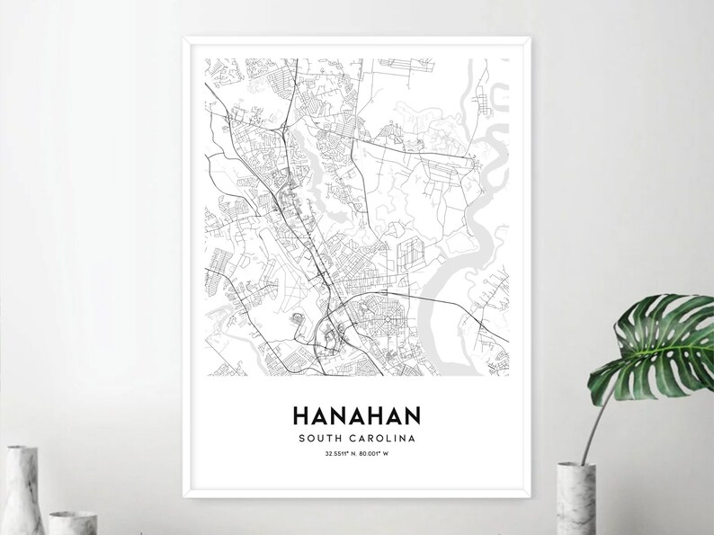 Hanahan Map Print Hanahan Map Poster Wall Art Sc City Map - Etsy UK