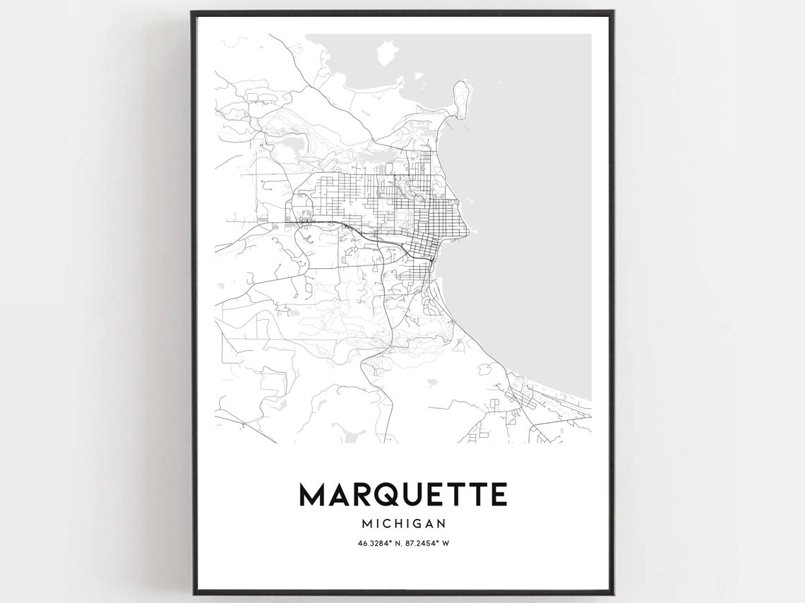 Marquette Map Print Marquette Map Poster Wall Art Mi City | Etsy