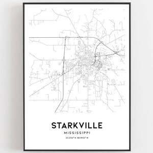 Starkville Map Print Starkville Map Poster Wall Art Ms City | Etsy
