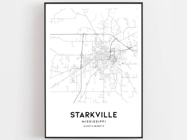 Starkville Map Print Starkville Map Poster Wall Art Ms City | Etsy