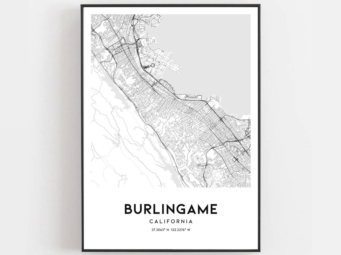 Burlingame Map Print Burlingame Map Poster Wall Art Ca City | Etsy