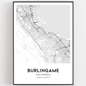 Burlingame Map Print Burlingame Map Poster Wall Art Ca City | Etsy