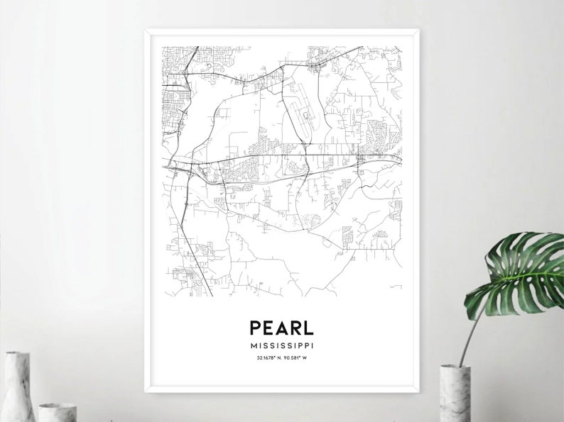Pearl Map Print, Pearl Map Poster Wall Art, Ms City Map, Mississippi ...
