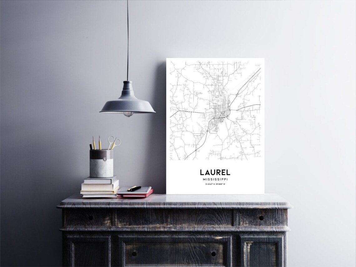 Laurel Map Print Laurel Map Poster Wall Art Ms City Map - Etsy