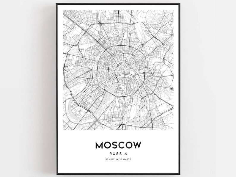 Moscow Map Print Moscow Map Poster Wall Art Moscow City | Etsy
