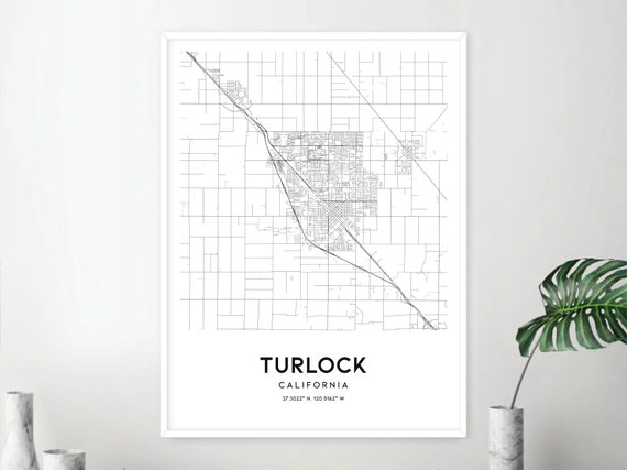 Turlock Map Print Turlock Map Poster Wall Art Ca City Map | Etsy
