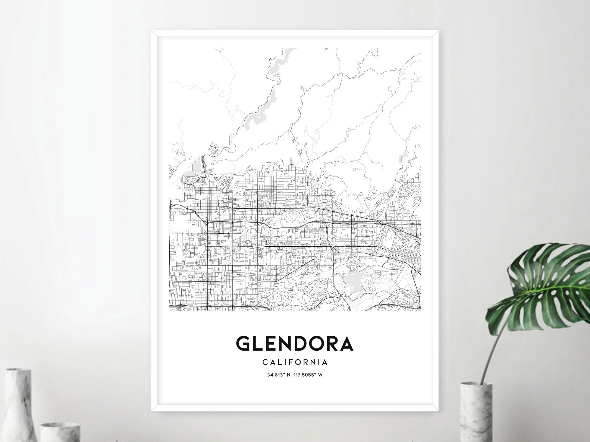 Glendora Map Print Glendora Map Poster Wall Art Ca City Map - Etsy