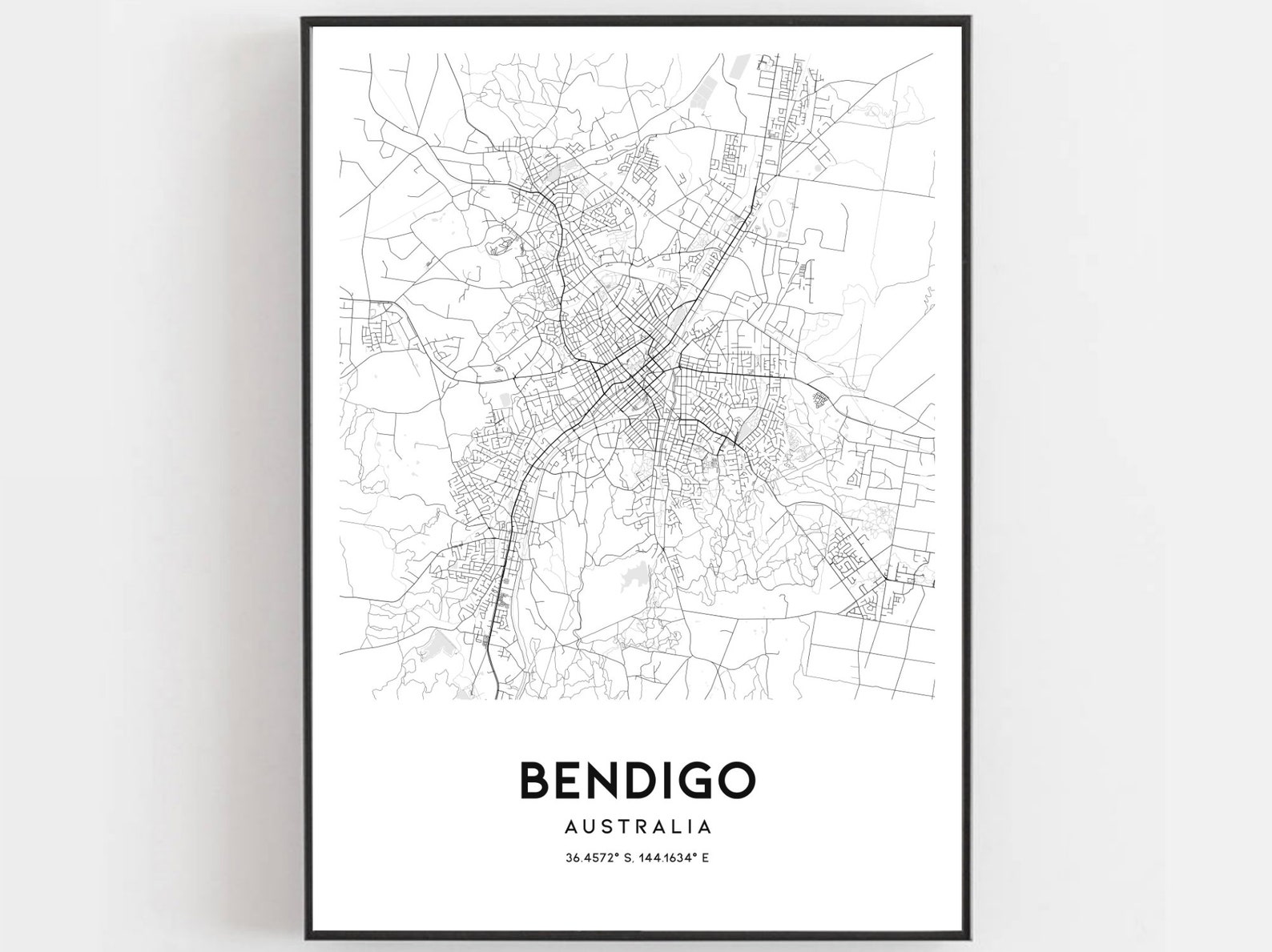 Bendigo Map Print Bendigo Map Poster Wall Art Bendigo City | Etsy