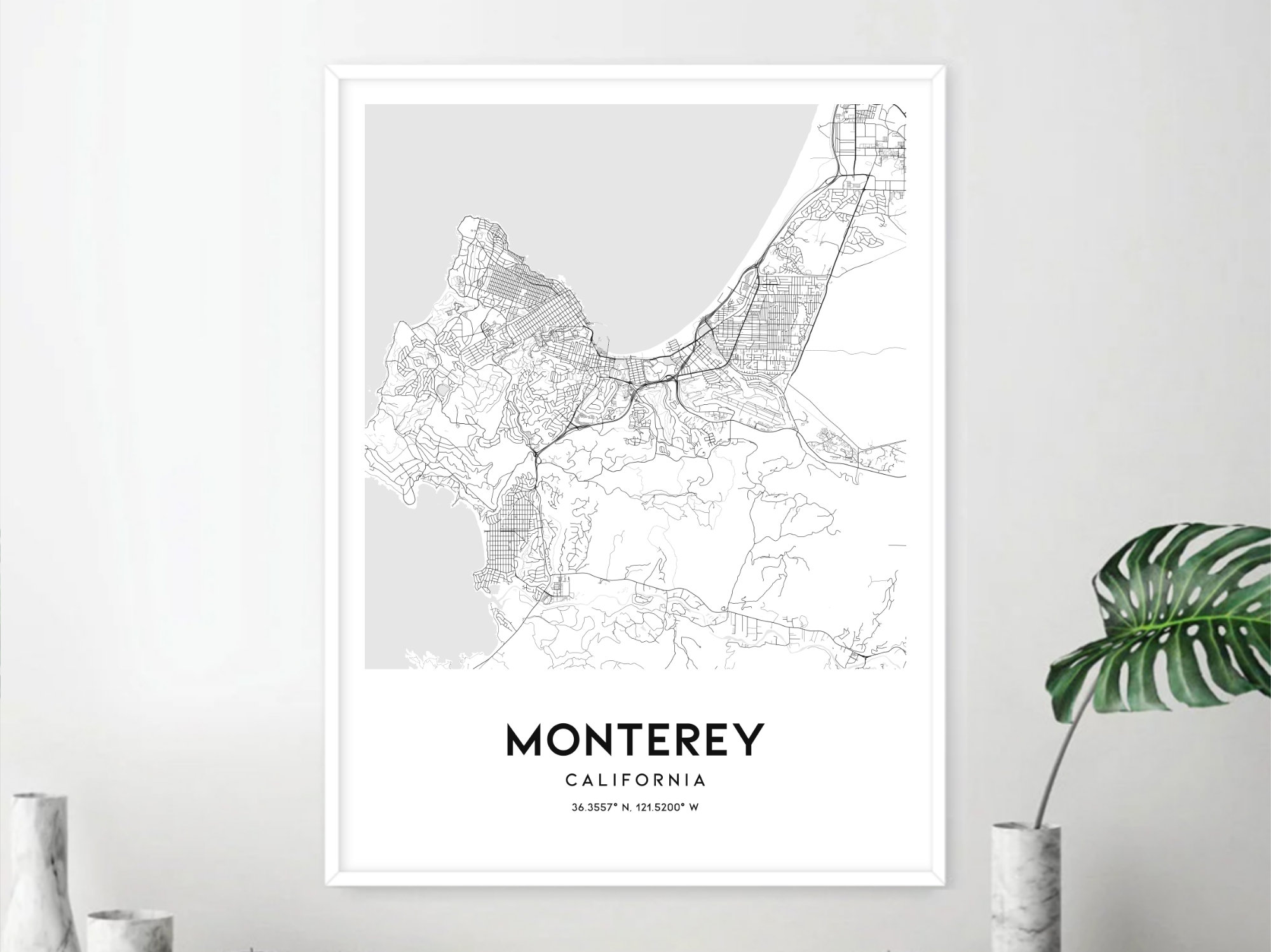 Monterey Map Print Monterey Map Poster Wall Art Ca City Map - Etsy