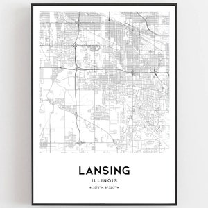 Lansing Map Print Lansing Map Poster Wall Art Il City Map | Etsy