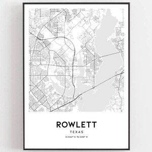 Rowlett Map Print Rowlett Map Poster Wall Art Tx City Map | Etsy