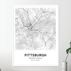 Pittsburgh Map Print Pittsburgh Map Poster Wall Art Pa City | Etsy