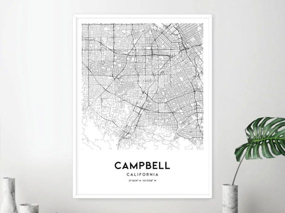 Campbell Map Print Campbell Map Poster Wall Art Ca City Map - Etsy