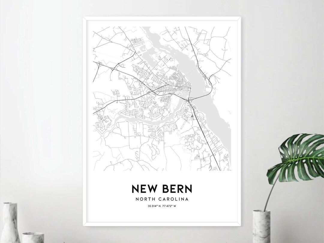 New Bern Map Print, New Bern Map Poster Wall Art, Nc City Map, North ...