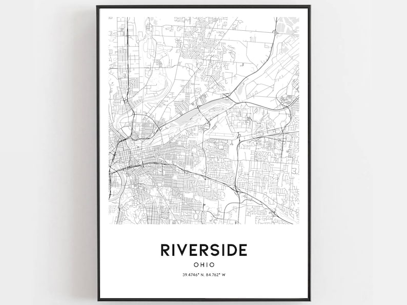 Riverside Map Print Riverside Map Poster Wall Art Oh City | Etsy