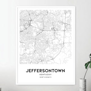 Jeffersontown Map Print, Jeffersontown Map Poster Wall Art, Ky City Map ...