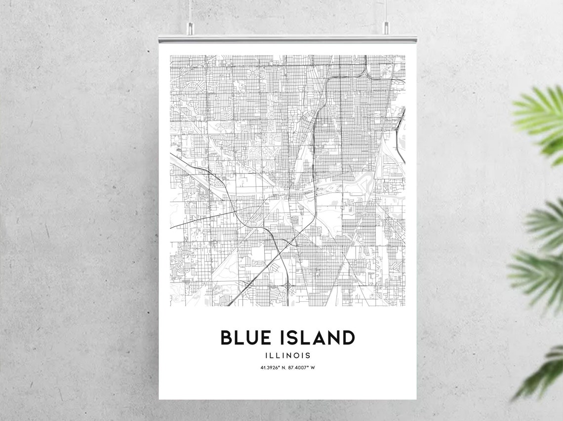 Blue Island Map Print Blue Island Map Poster Wall Art Il | Etsy