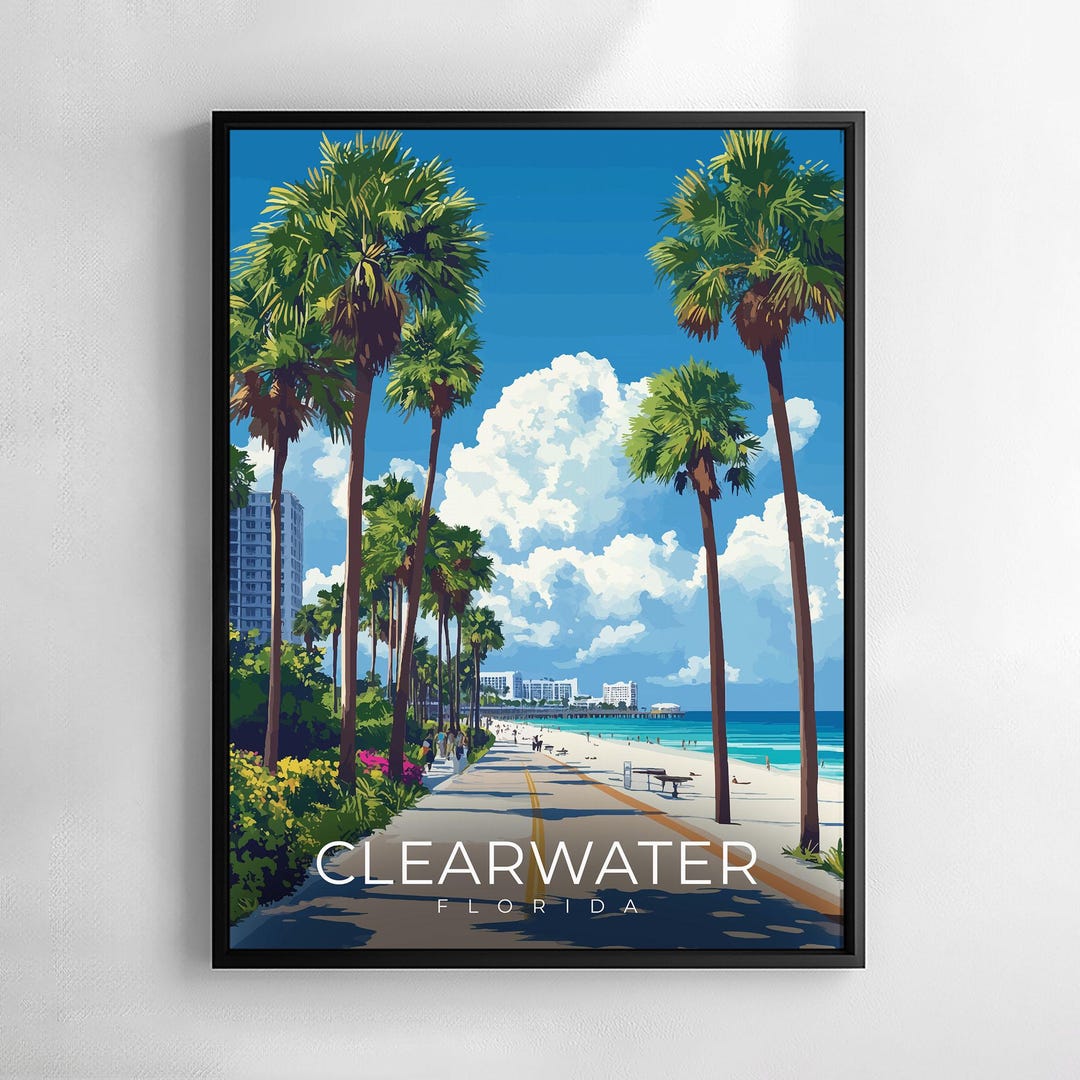 Clearwater Poster Florida Travel Wall Art Coastal Beach Illustration ...