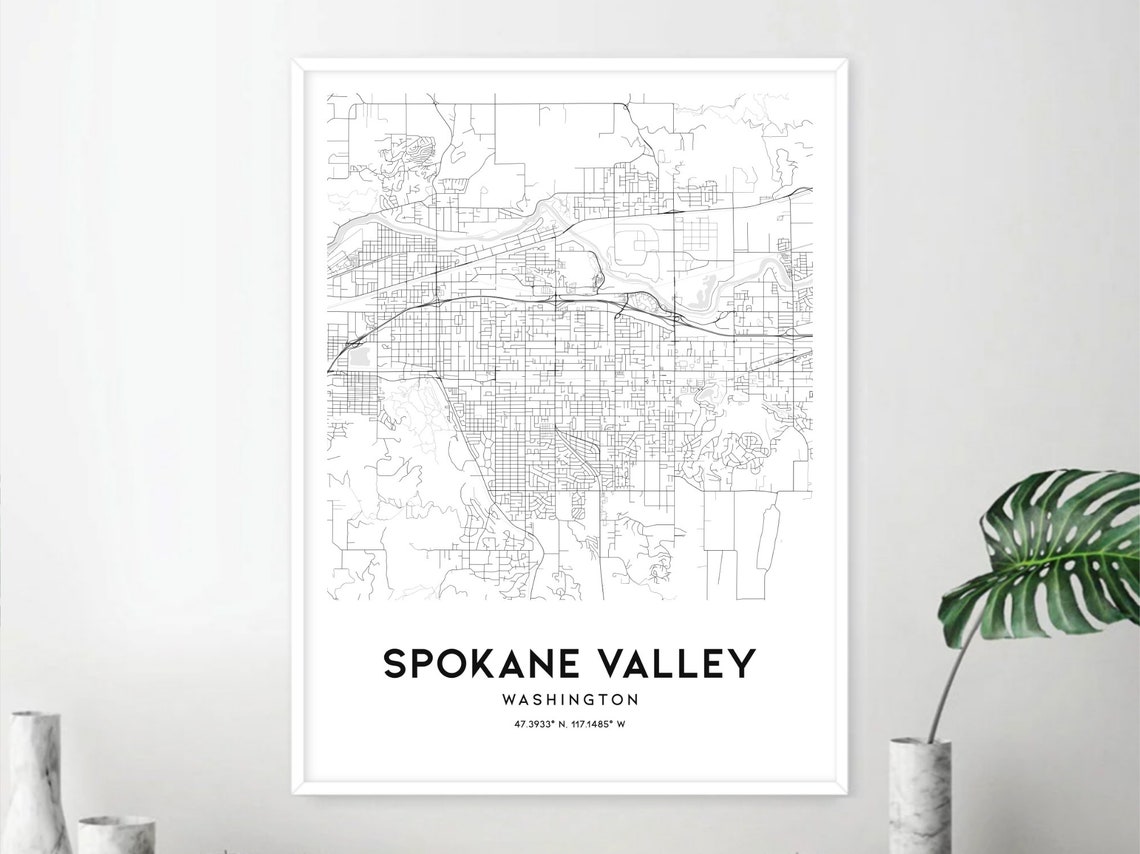 Spokane Valley Map Print, Spokane Valley Map Poster Wall Art, Wa City ...