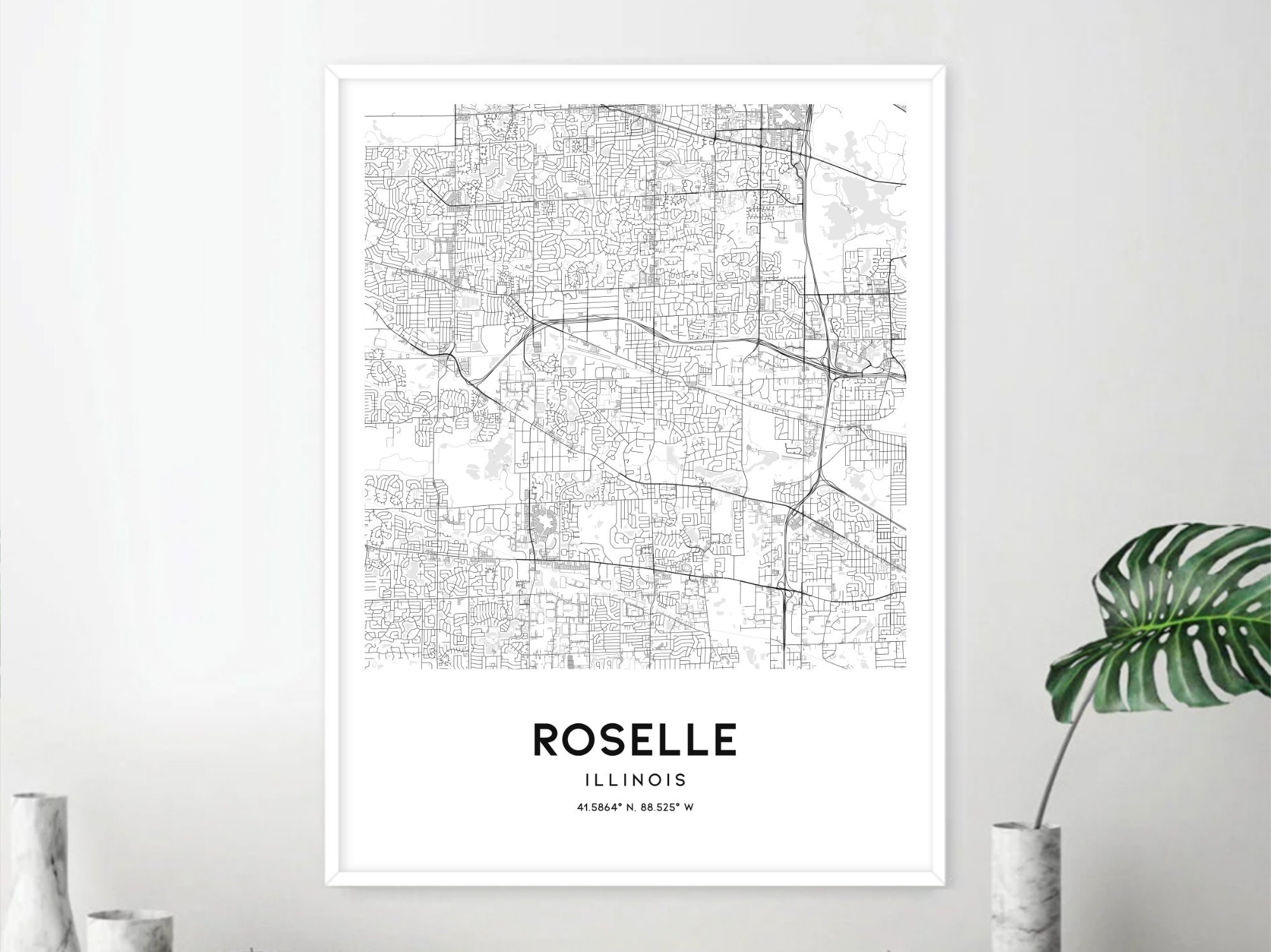 Roselle Map Print Roselle Map Poster Wall Art Il City Map - Etsy UK